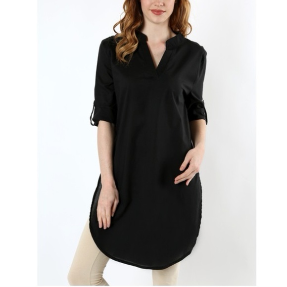 LJ Rose | Tops | Woven Front Split Tunic With Long Side Slit | Poshmark